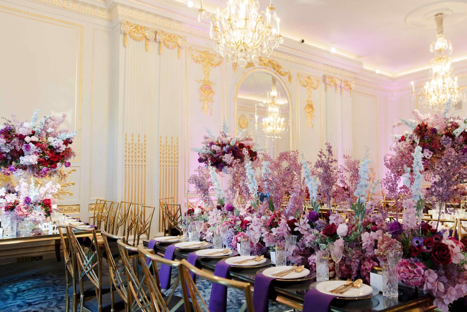 Mandarin Oriental Central London Wedding Vibrant Purple Decor